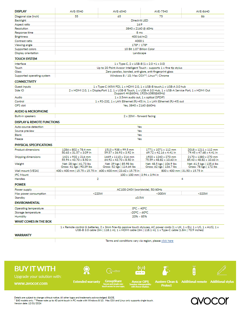 AVE-xx40 Datasheet – Avocor